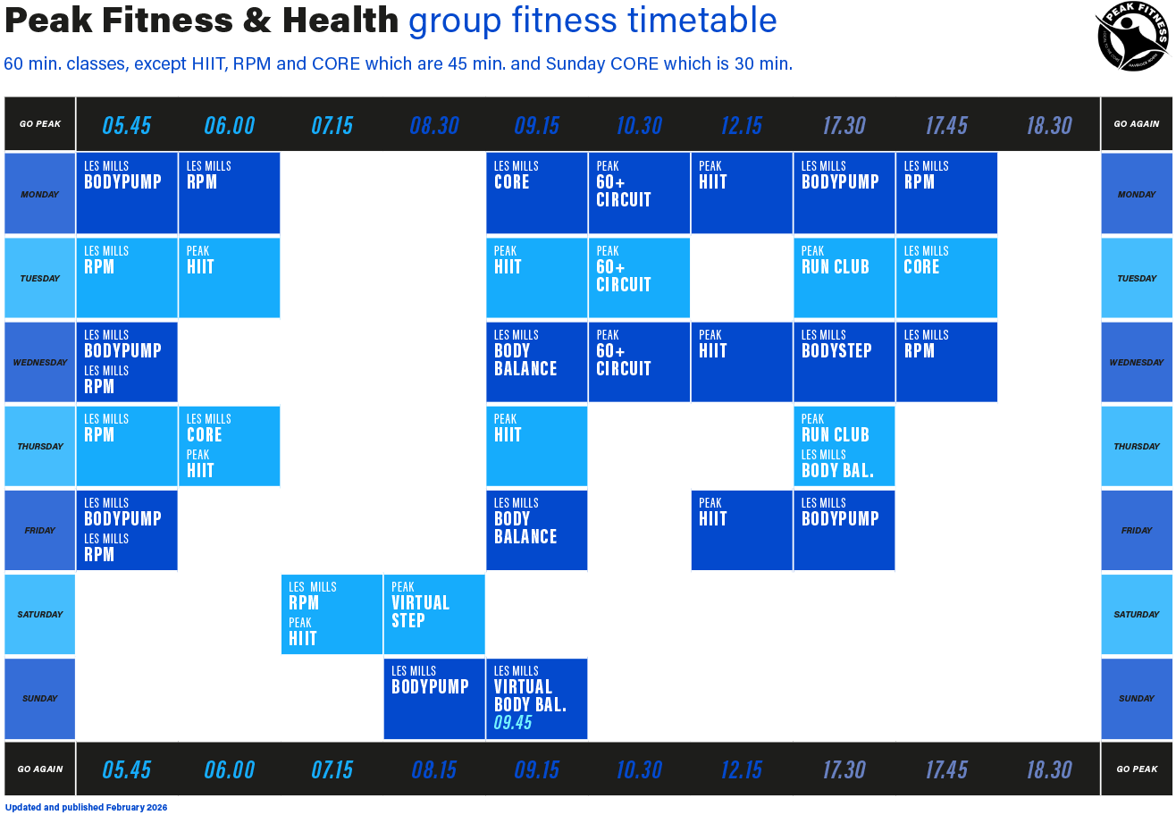 Timetable - PEAK FITNESS AND HEALTH